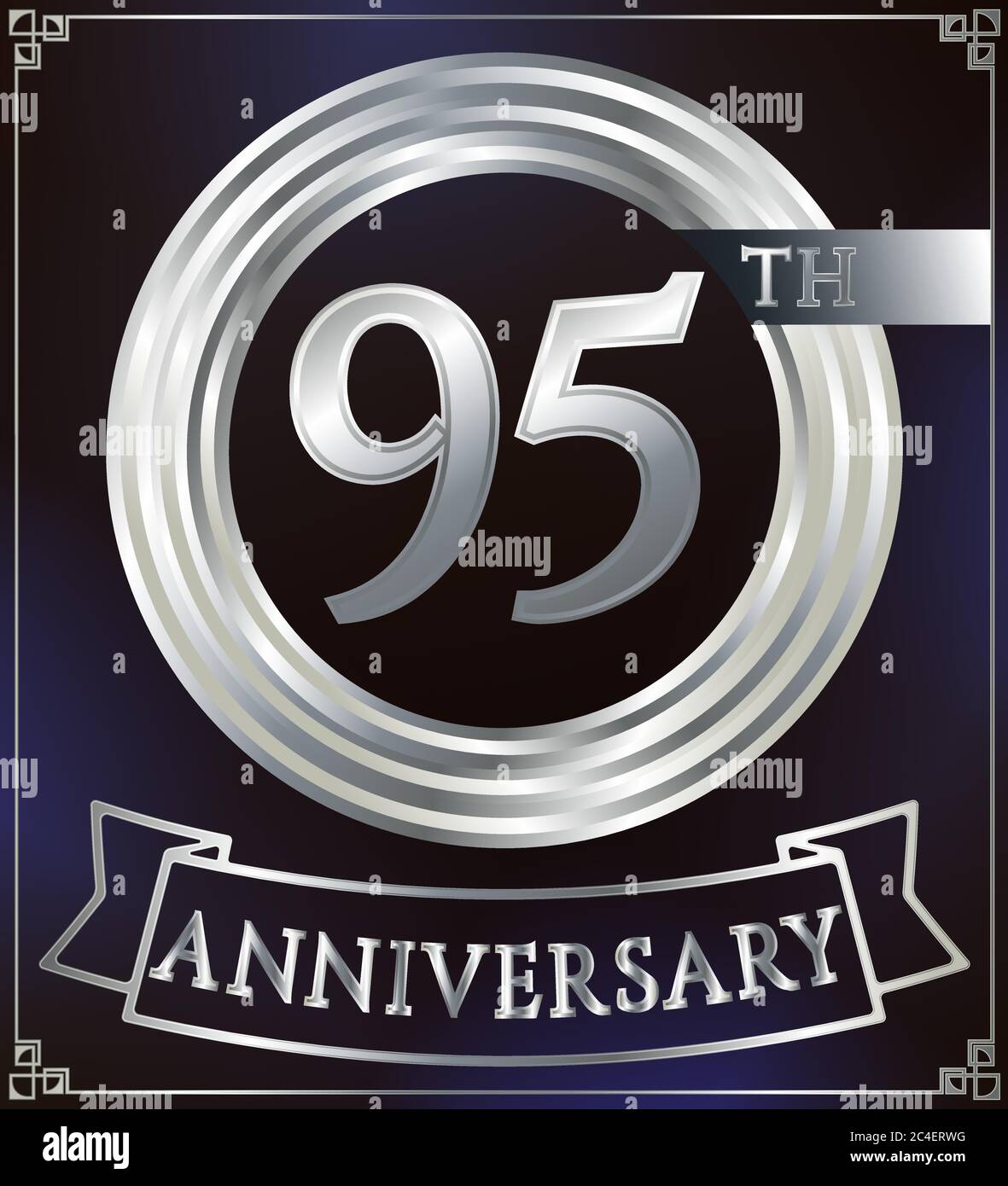 Anniversary silver ring logo number 95. Anniversary card with ribbon ...