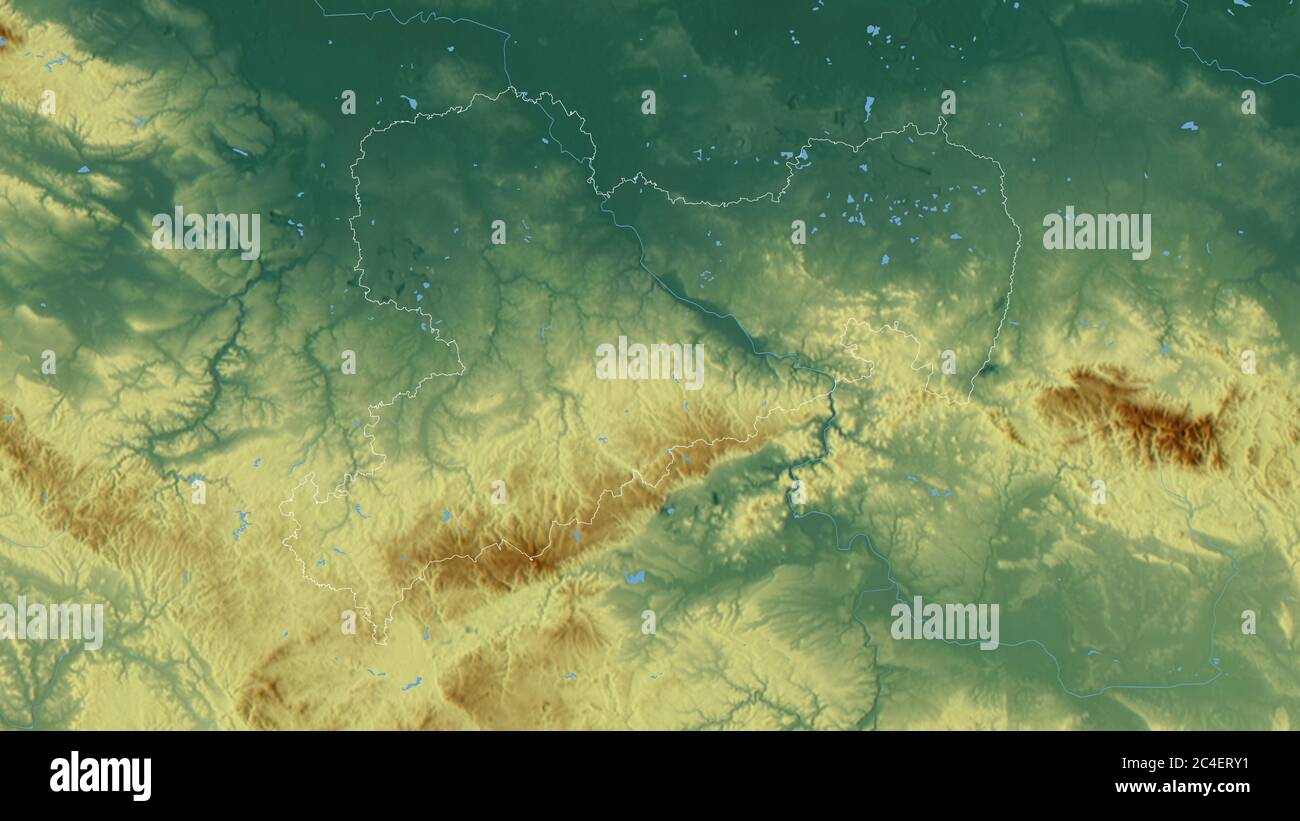 Sachsen, state of Germany. Colored relief with lakes and rivers. Shape ...