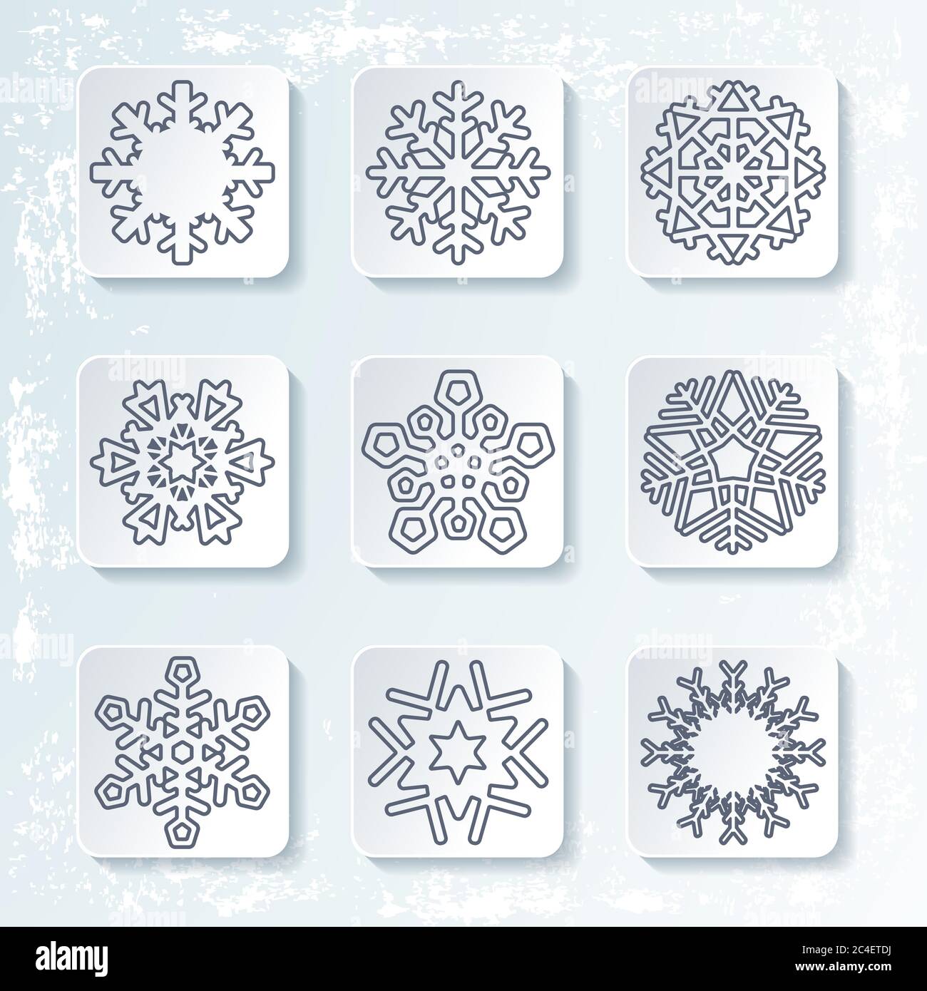Set of 9 various snowflakes winter icons. Thin line design. Rime ...