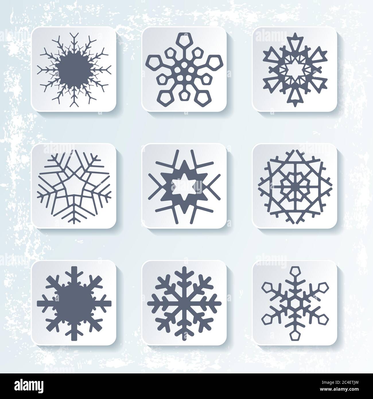 Set of 9 various snowflake winter icons. Silhouette design. Rime ...
