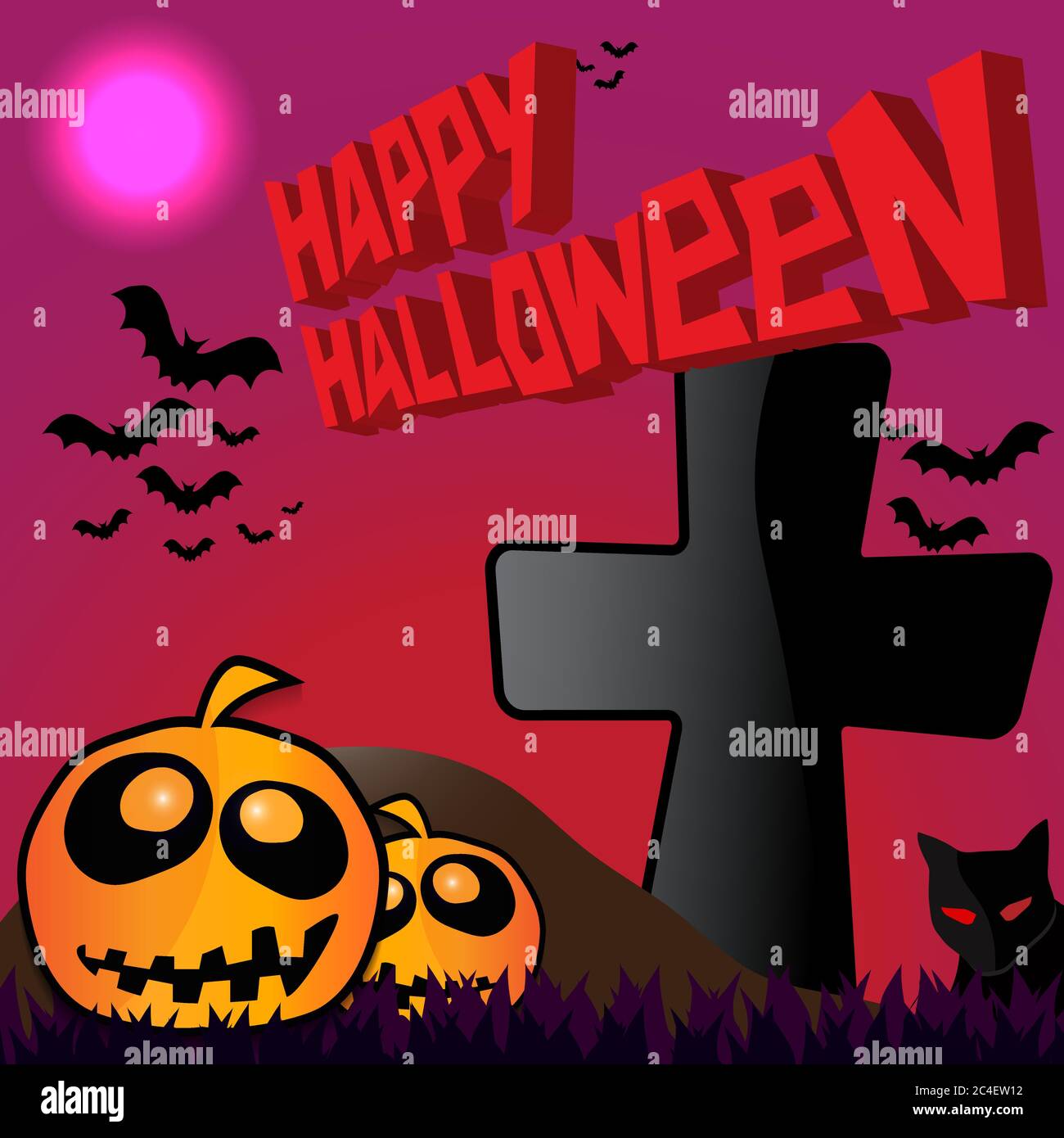 Happy halloween poster. Halloween pumpkins on cemetery. Vector illustration Stock Vector Image ...