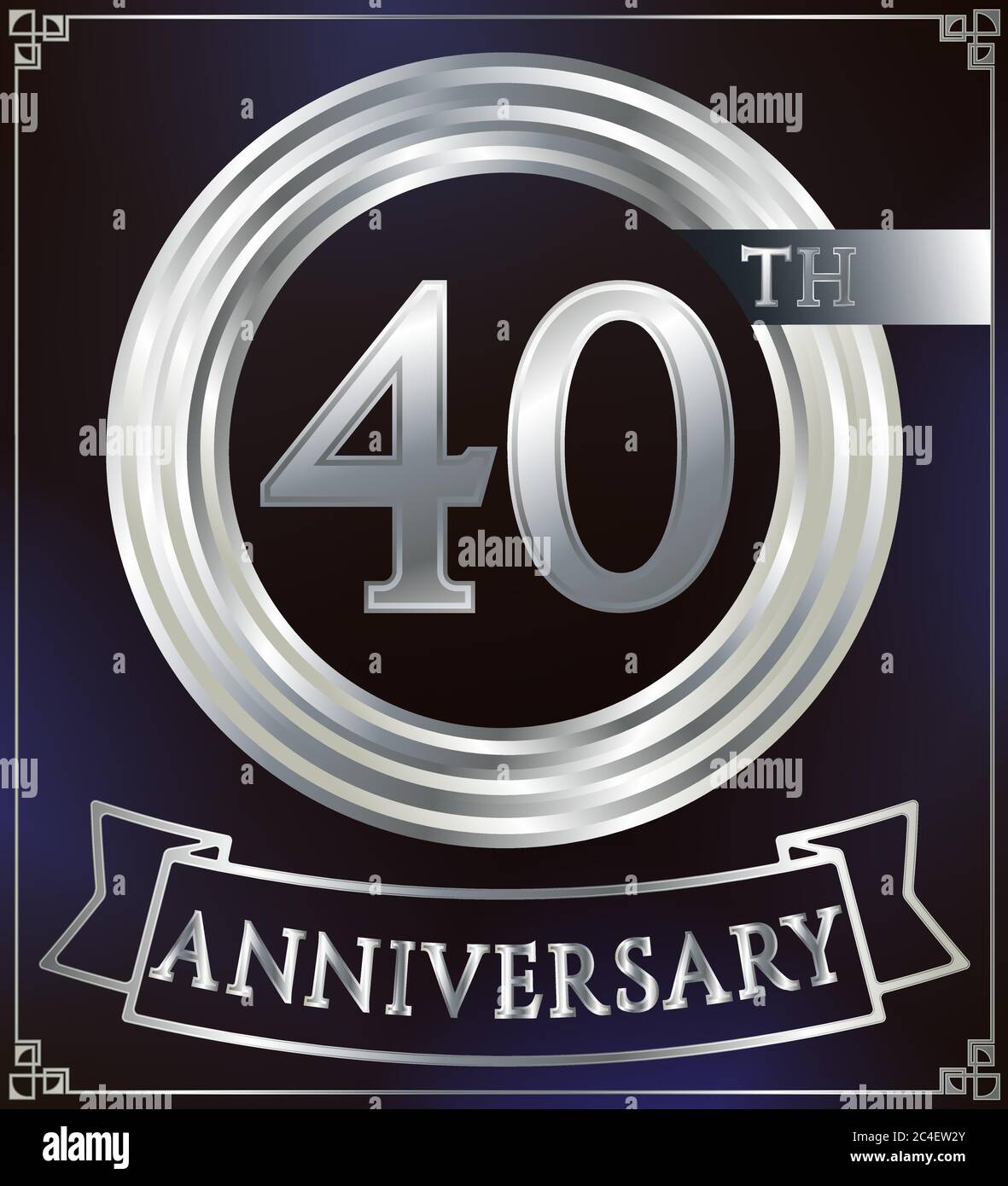 Anniversary silver ring logo number 40. Anniversary card with ribbon ...