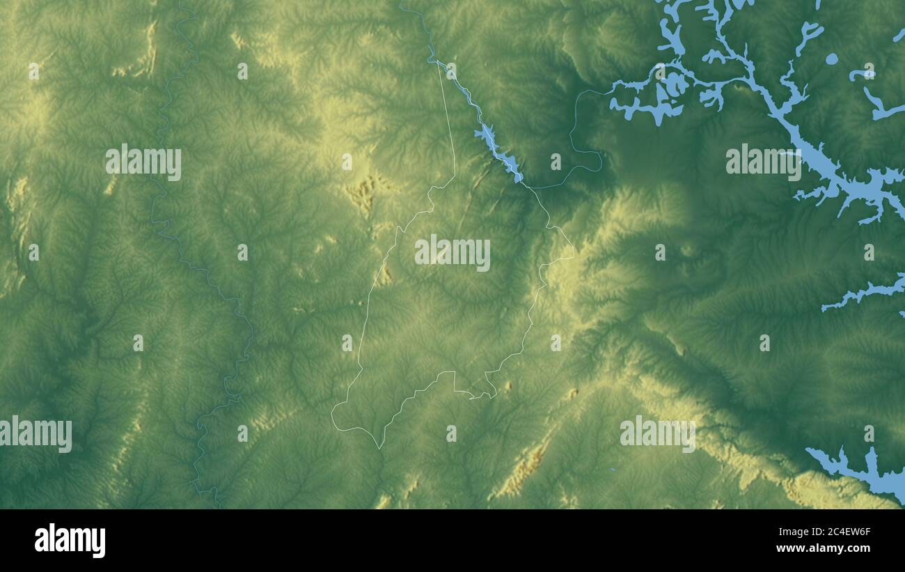 Bono, region of Ghana. Colored relief with lakes and rivers. Shape ...