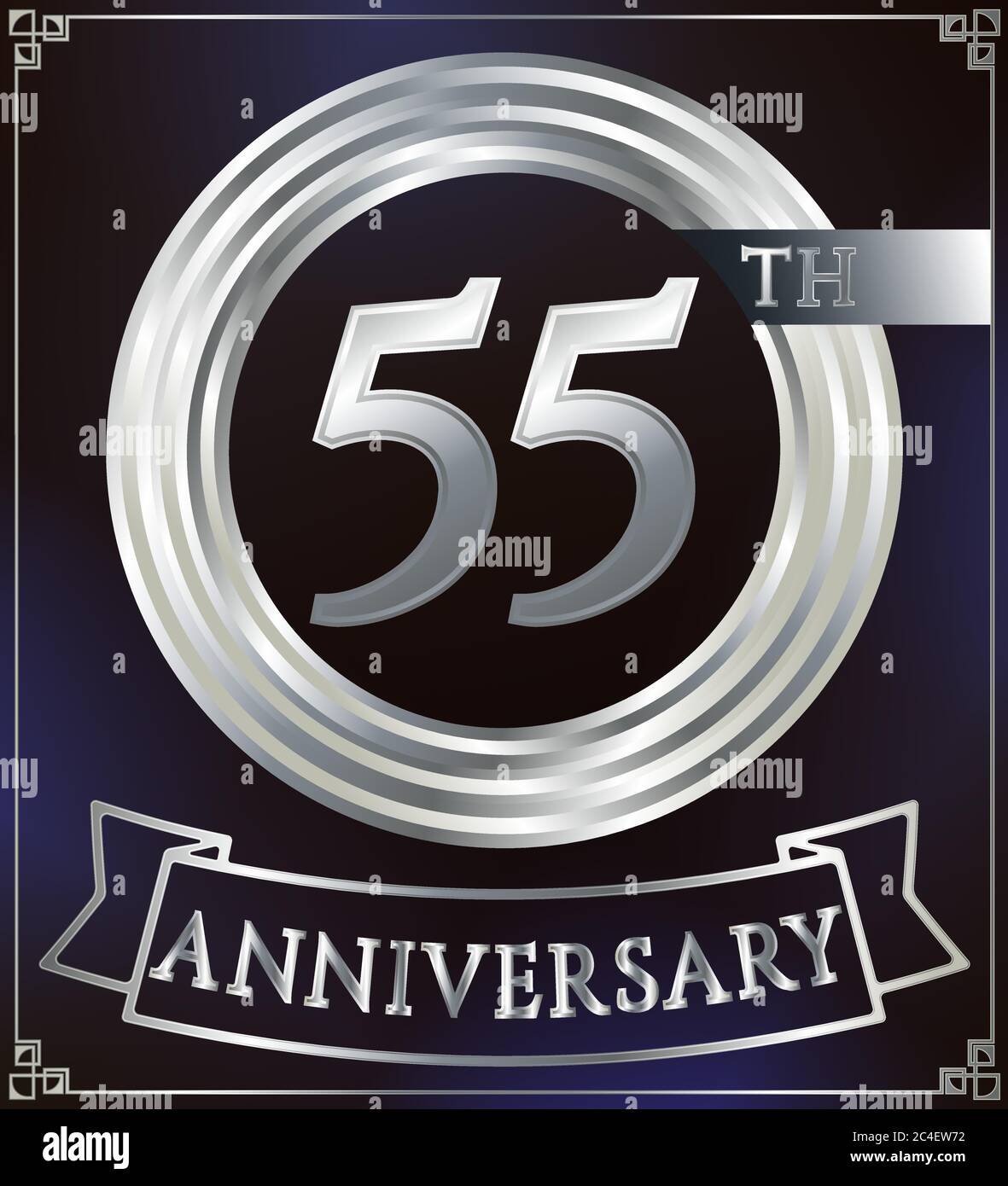 Anniversary silver ring logo number 55. Anniversary card with ribbon ...