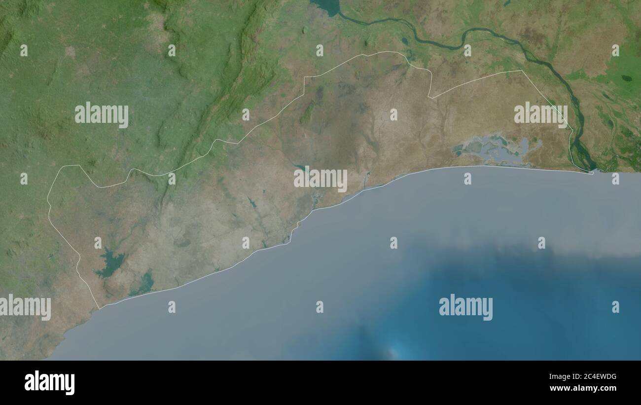 Greater Accra, region of Ghana. Satellite imagery. Shape outlined ...