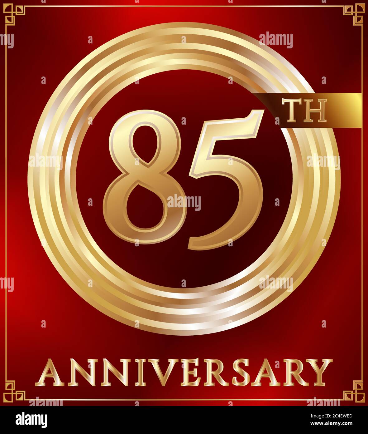 Anniversary gold ring logo number 85. Anniversary card. Red background ...