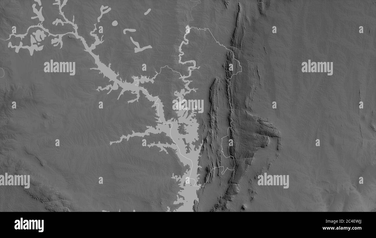 Oti, region of Ghana. Grayscaled map with lakes and rivers. Shape ...