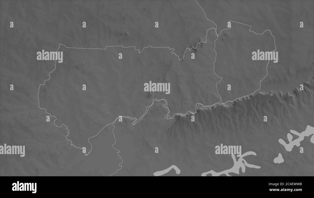 Upper East, region of Ghana. Grayscaled map with lakes and rivers ...