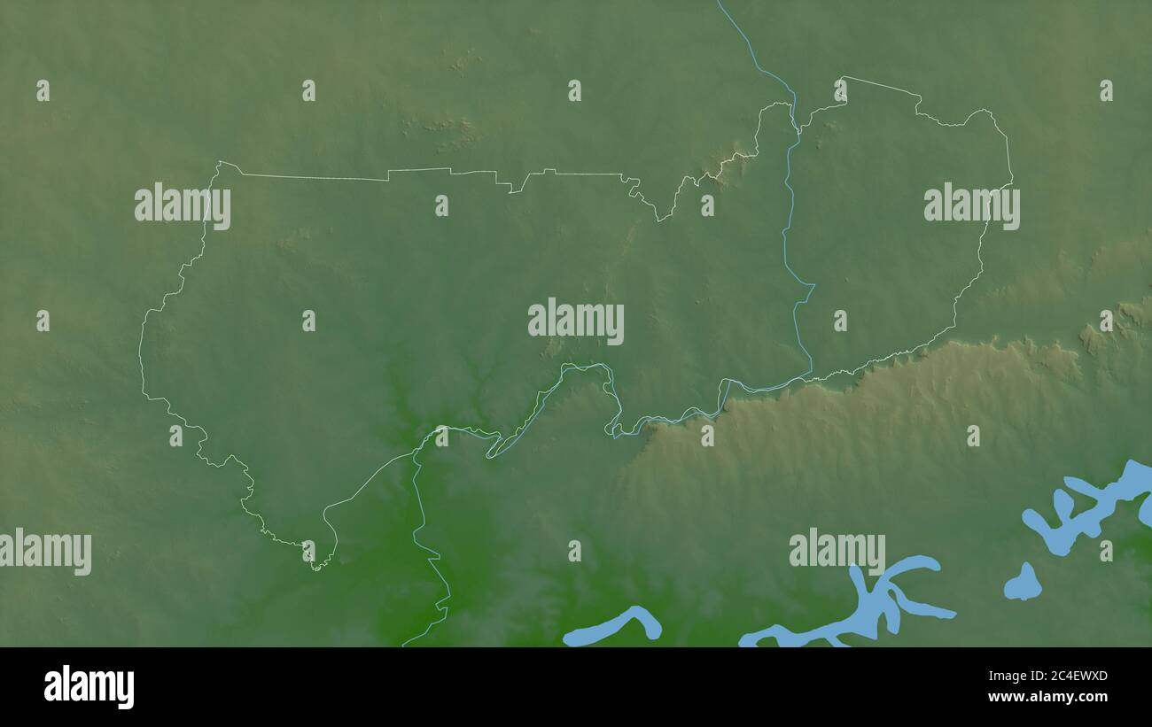 Upper East, region of Ghana. Colored shader data with lakes and rivers ...
