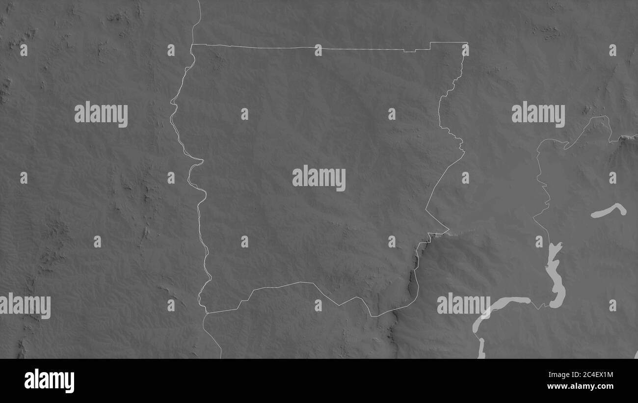 Upper West, region of Ghana. Grayscaled map with lakes and rivers ...