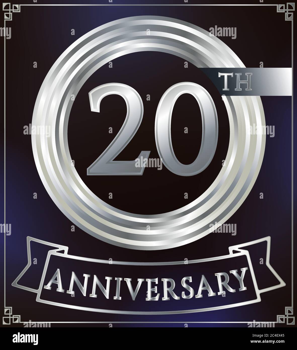 Anniversary silver ring logo number 20. Anniversary card with ribbon ...
