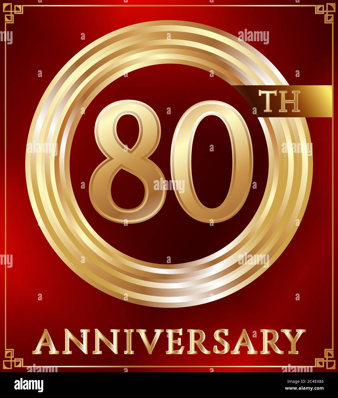 Anniversary gold ring logo number 80. Anniversary card. Red background ...