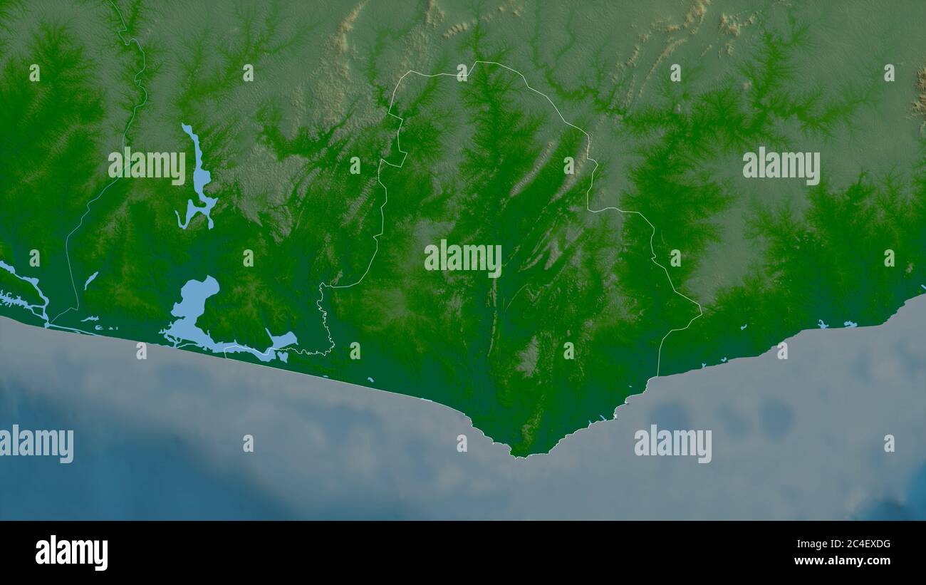 Western, region of Ghana. Colored shader data with lakes and rivers ...