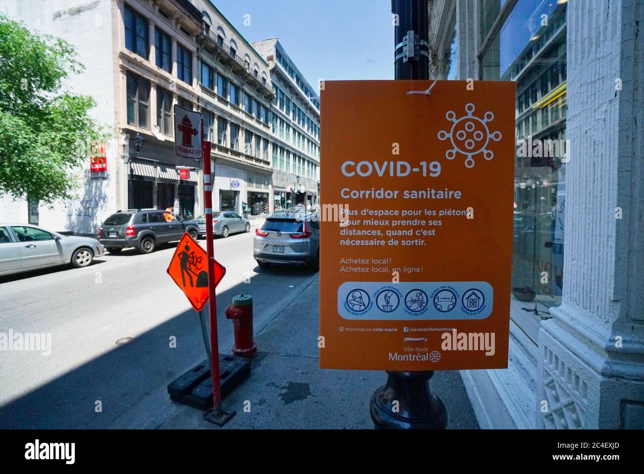 Montreal,Quebec,Canada,June 21, 2020.Sign indicating a safety corridor ...