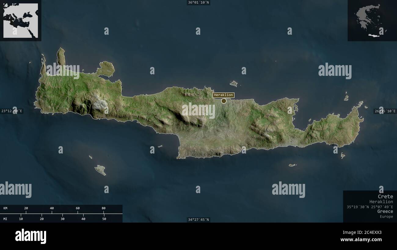 Crete, decentralized administration of Greece. Satellite imagery. Shape ...