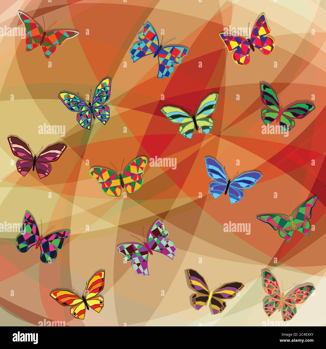 Pattern of butterflies on abstract background. Colored vector ...
