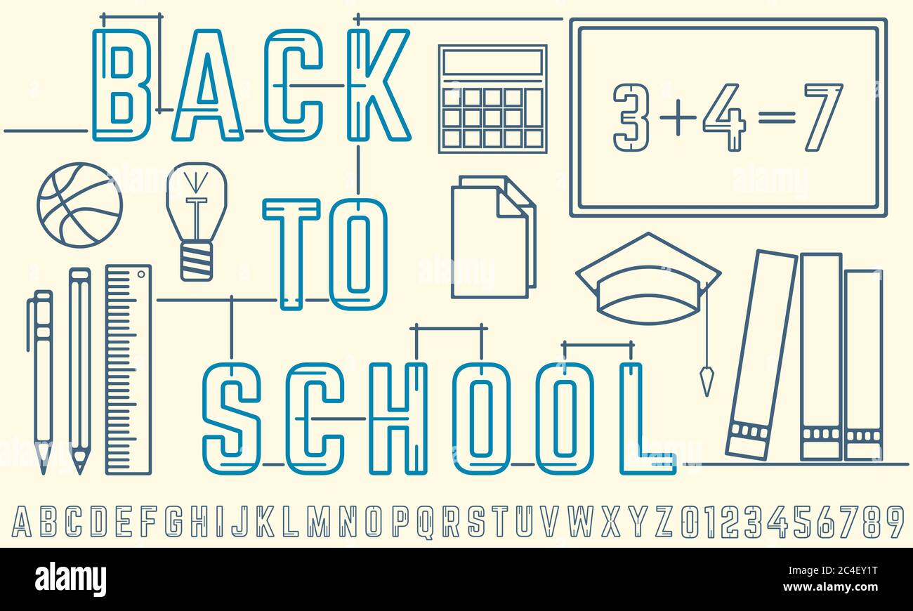 Back To School. Alphabet and Numbers Line Lettering. Education Supplies ...