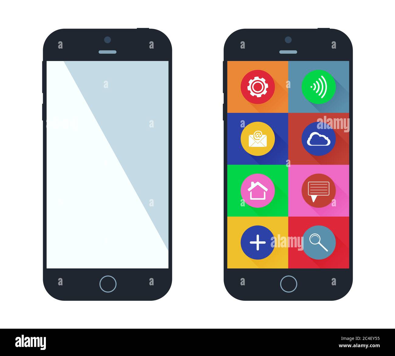 Smartphone with app icons. Mobile phone flat design. Smart phones ...