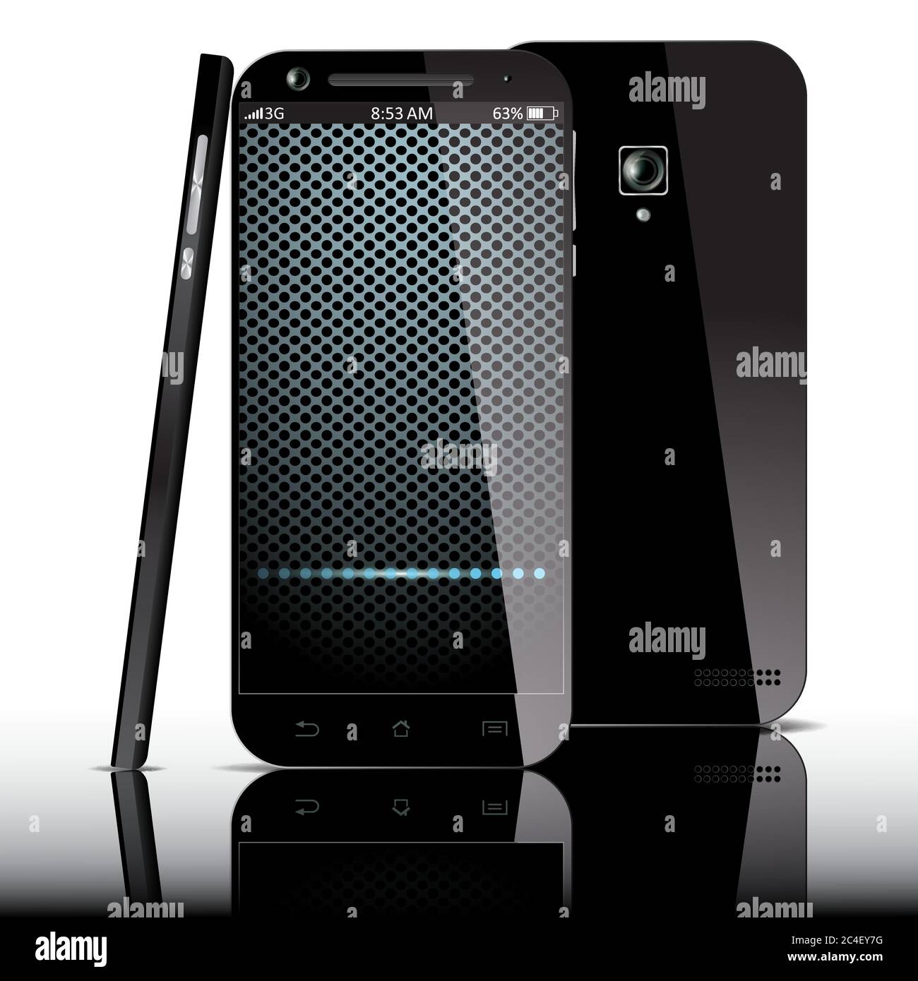 Realistic black smartphone front, side and back view. Vector ...