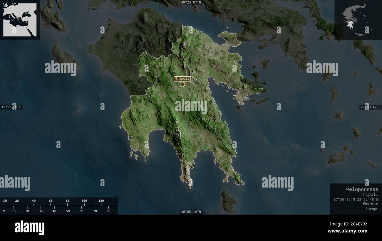 Peloponnese, decentralized administration of Greece. Satellite imagery ...