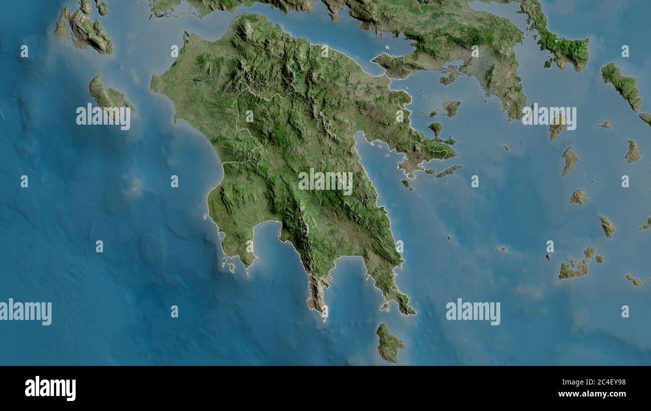 Peloponnese, decentralized administration of Greece. Satellite imagery ...
