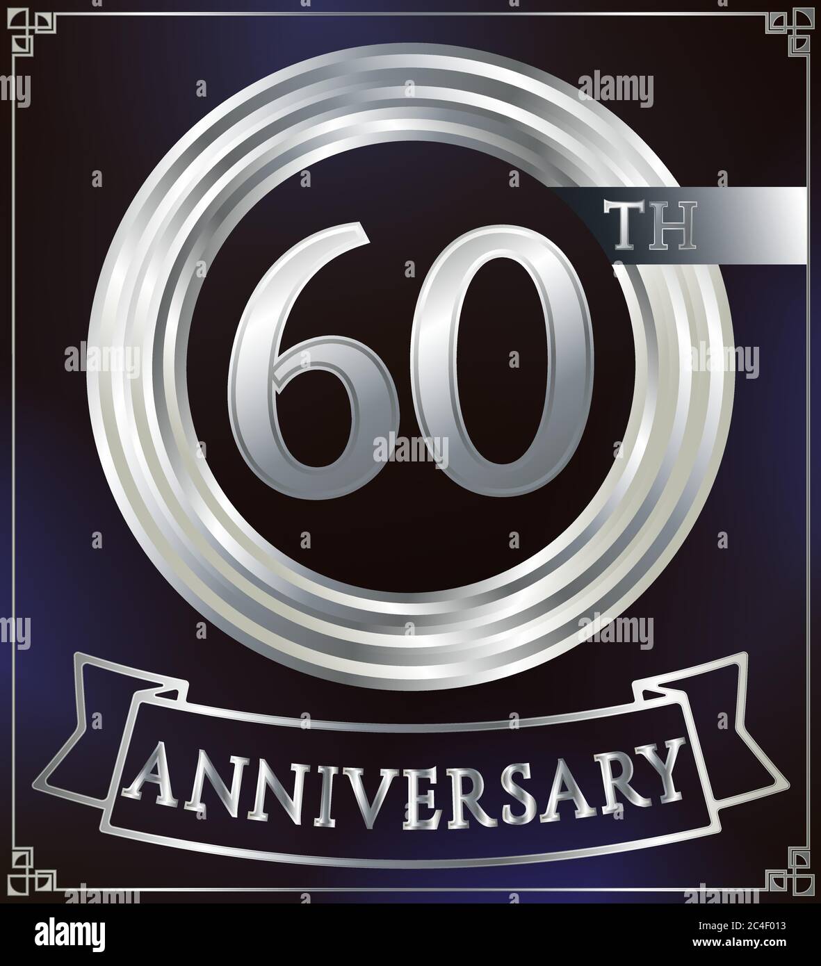 Anniversary silver ring logo number 60. Anniversary card with ribbon ...