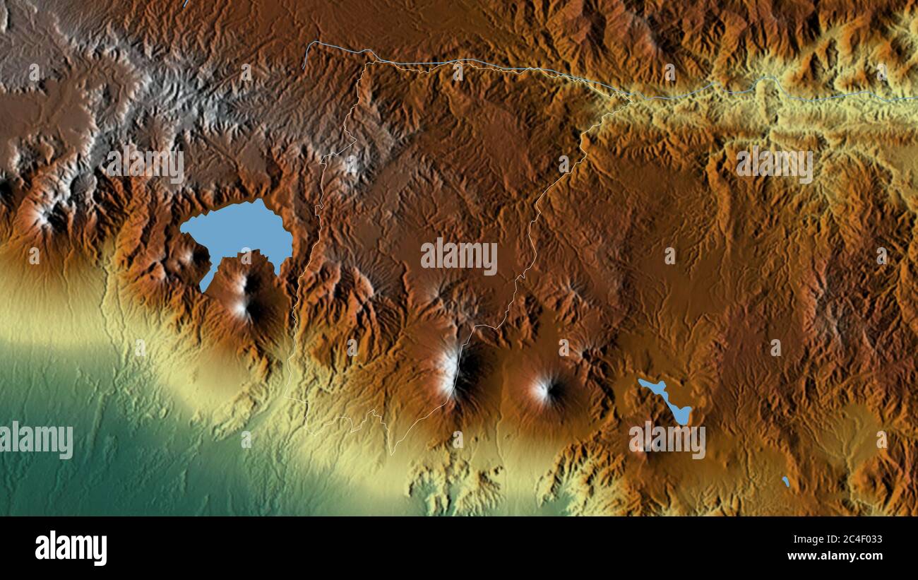 Chimaltenango, department of Guatemala. Colored relief with lakes and ...