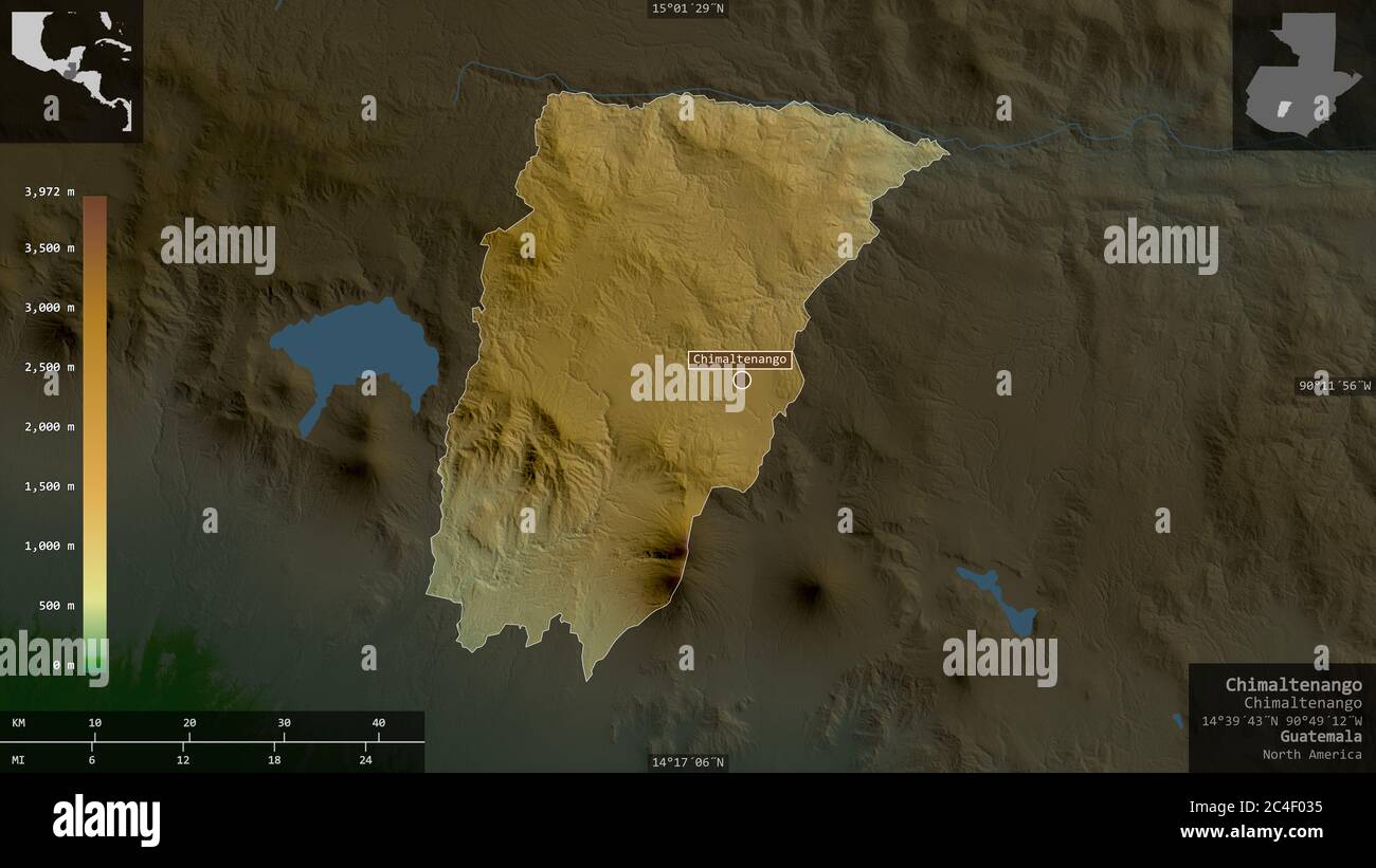 Chimaltenango, department of Guatemala. Colored shader data with lakes ...