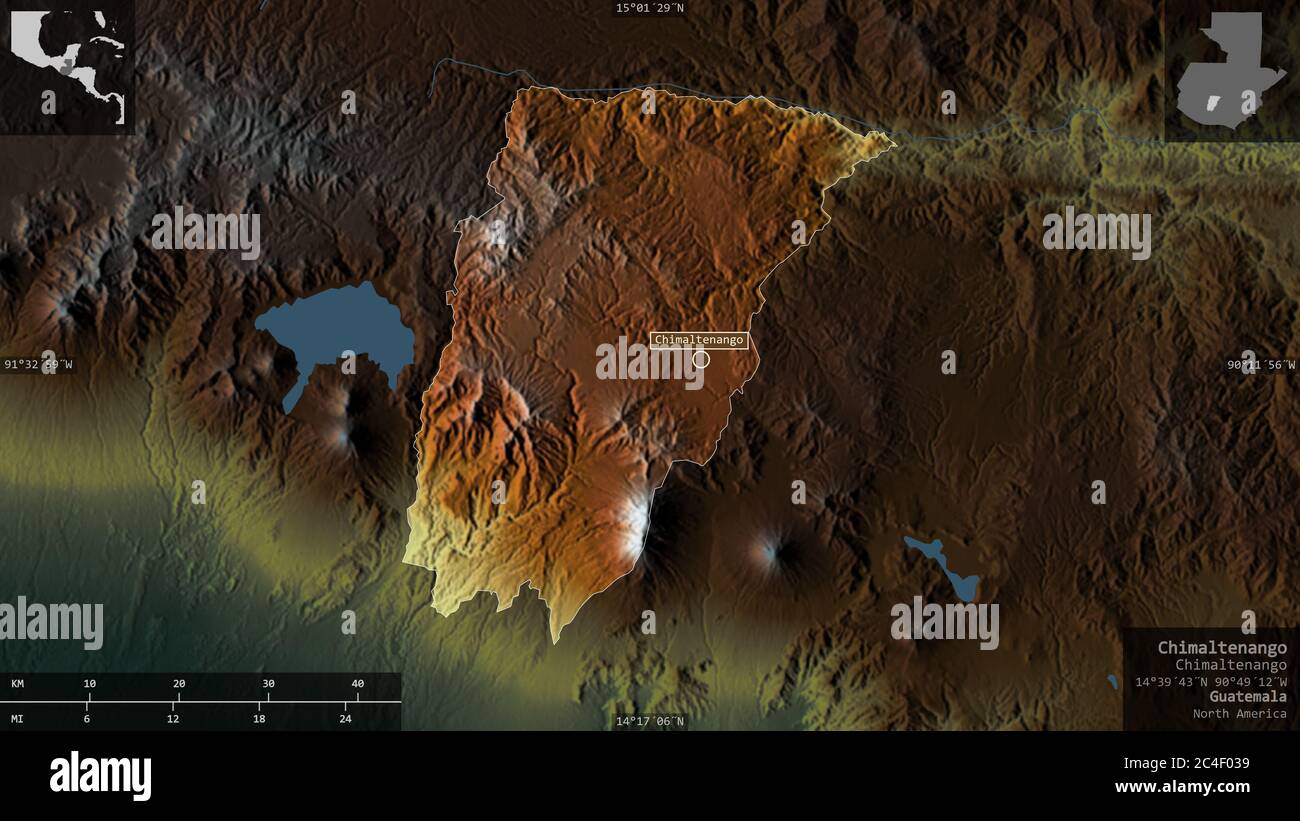 Chimaltenango, department of Guatemala. Colored relief with lakes and ...
