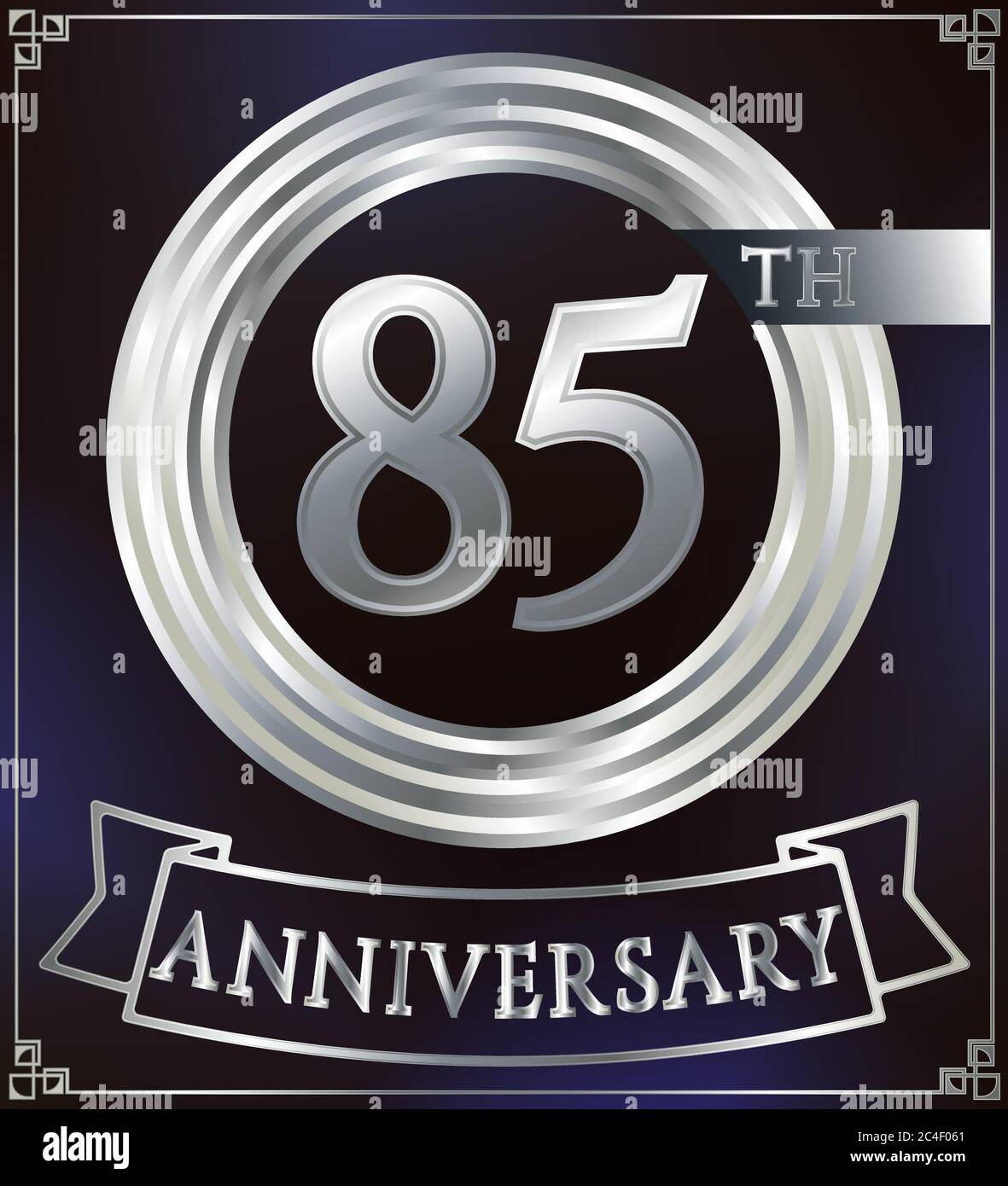 Anniversary silver ring logo number 85. Anniversary card with ribbon ...