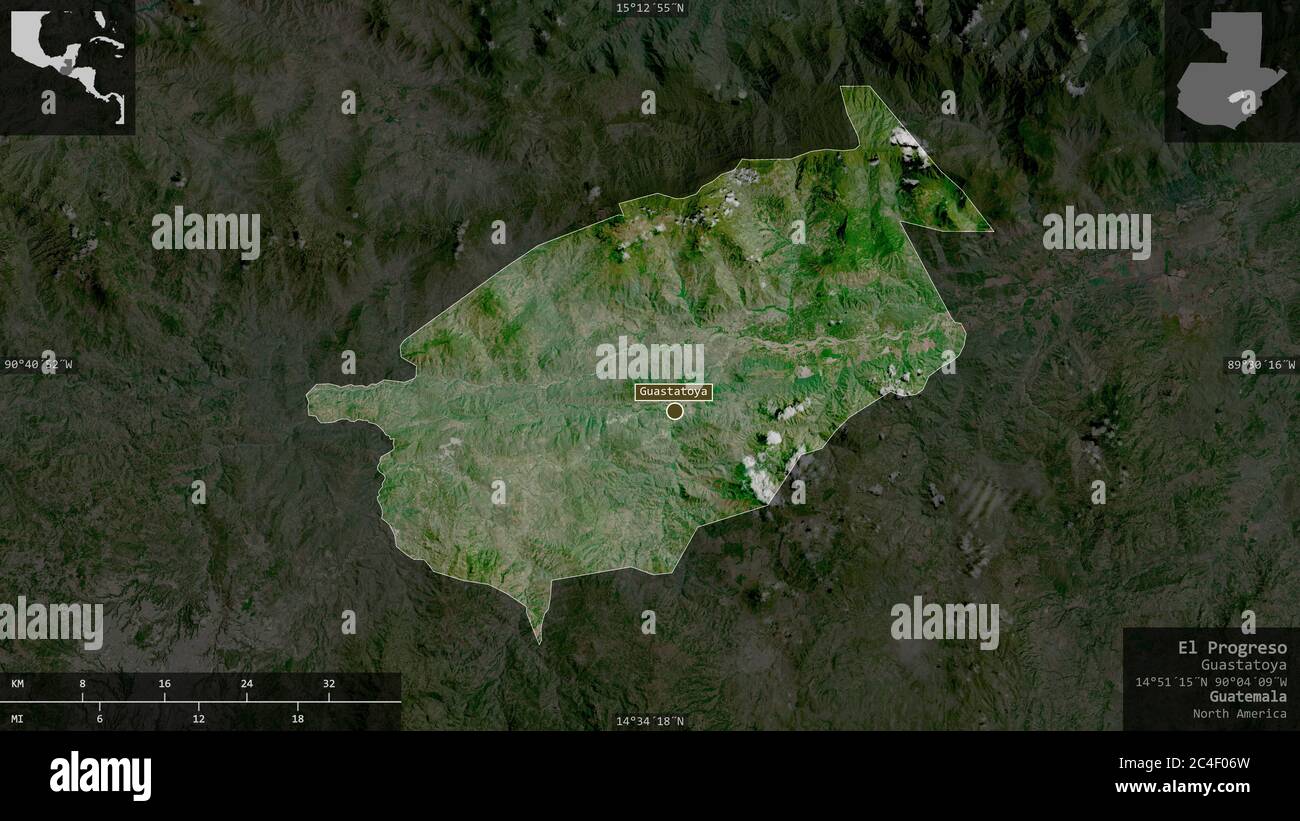 El Progreso, department of Guatemala. Satellite imagery. Shape ...