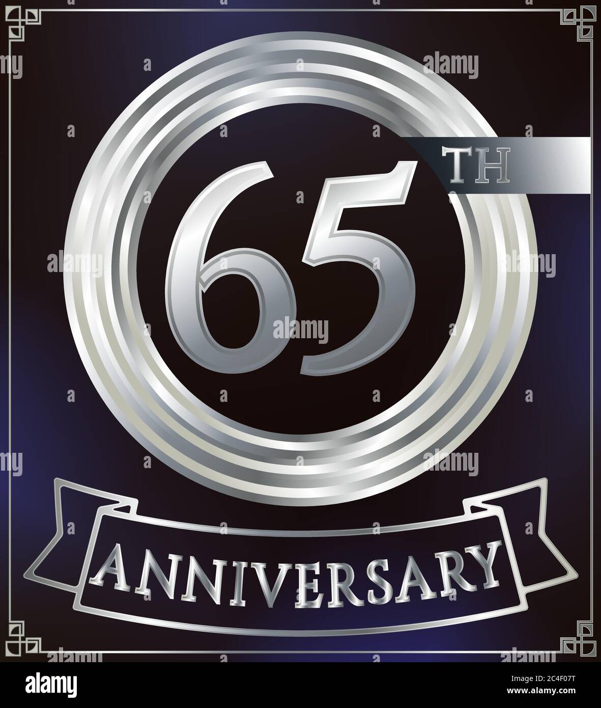 Anniversary silver ring logo number 65. Anniversary card with ribbon ...