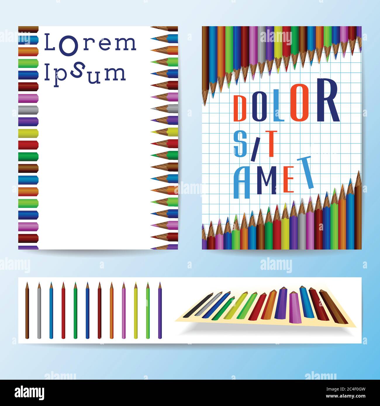 Set of Abstract Brochures, Flyers template with Colored Pencils. Vector ...