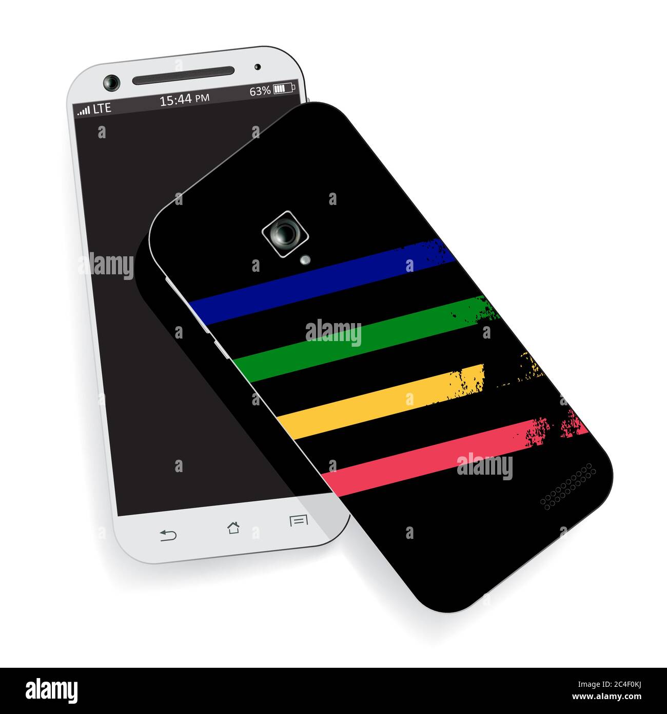 Realistic black and white smartphones with colored stripes. Vector ...