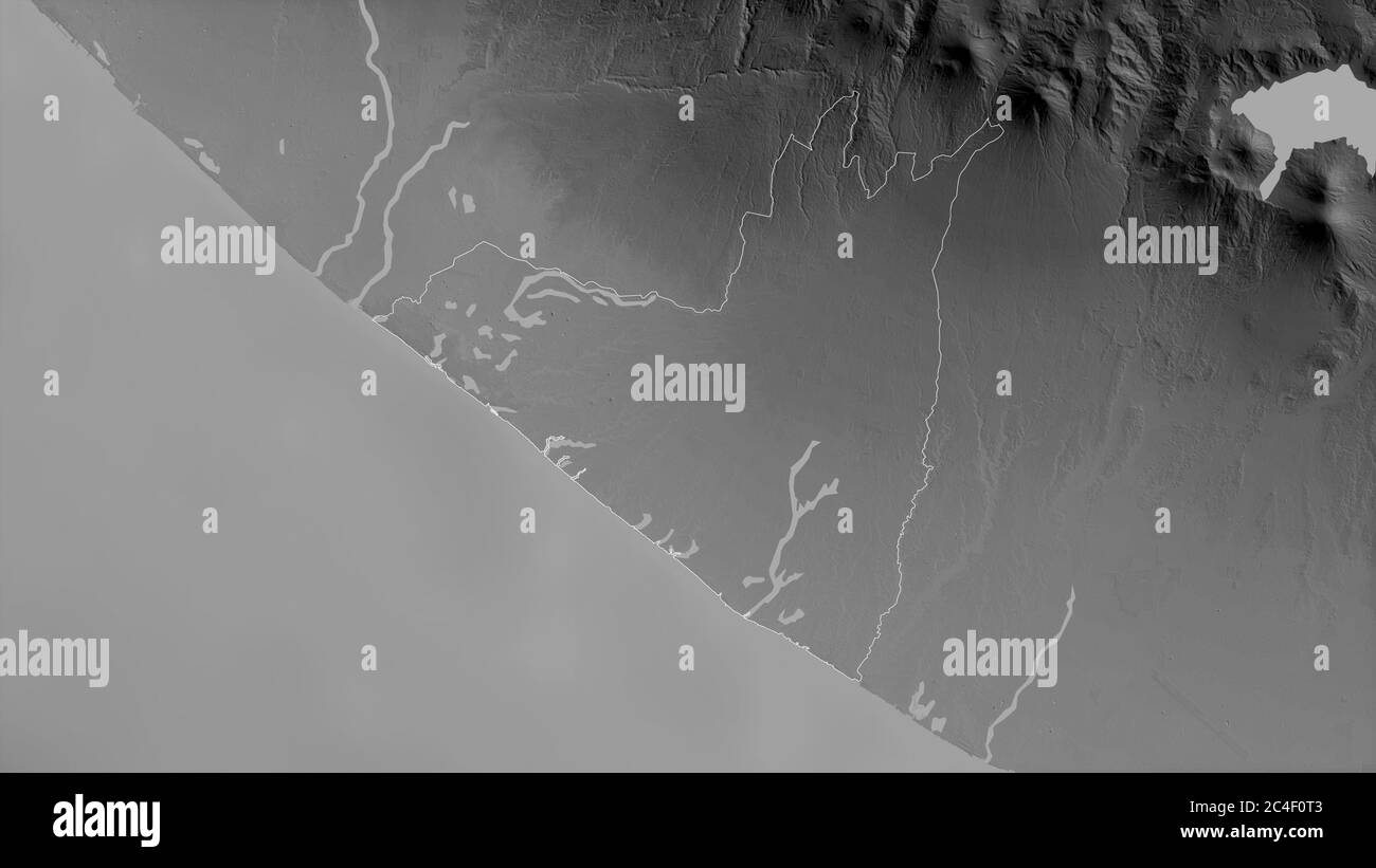 Retalhuleu, department of Guatemala. Grayscaled map with lakes and ...