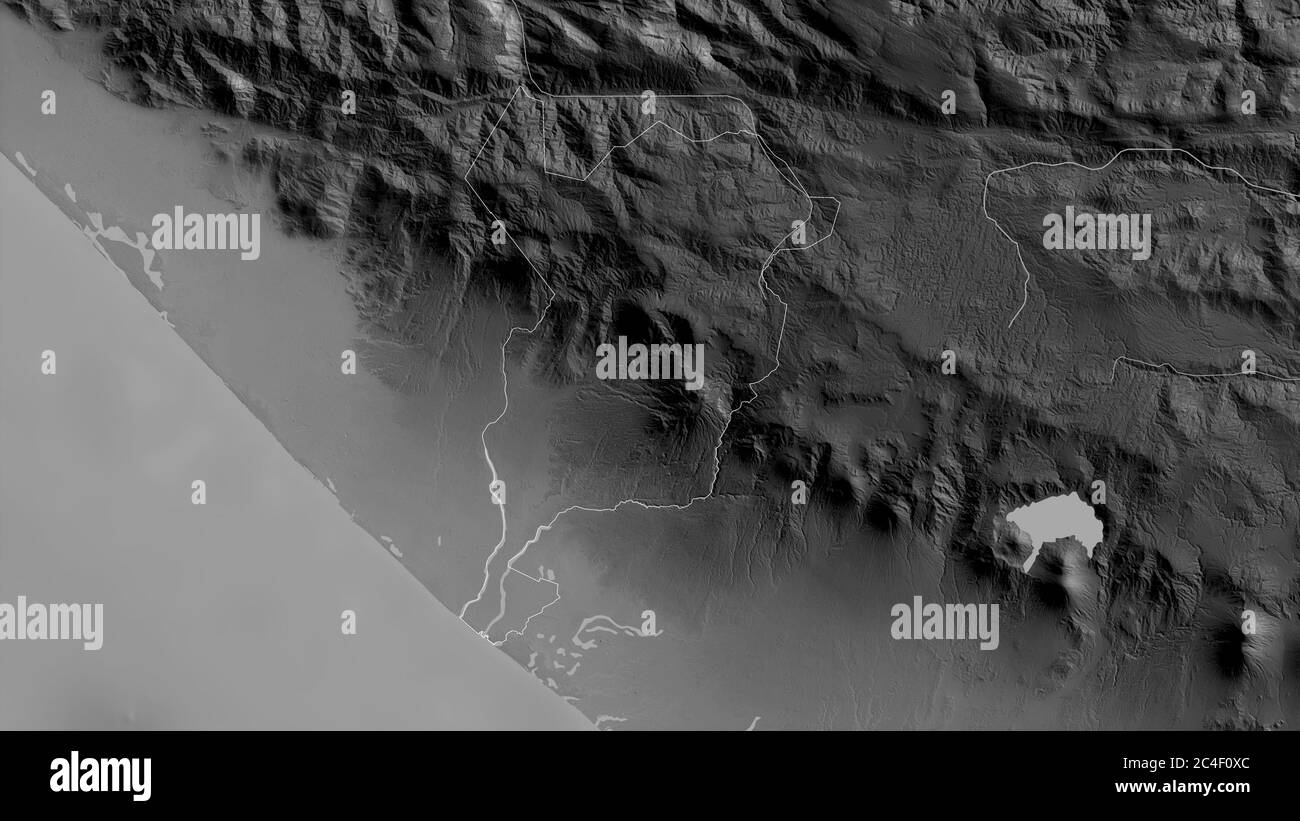 San Marcos, department of Guatemala. Grayscaled map with lakes and ...