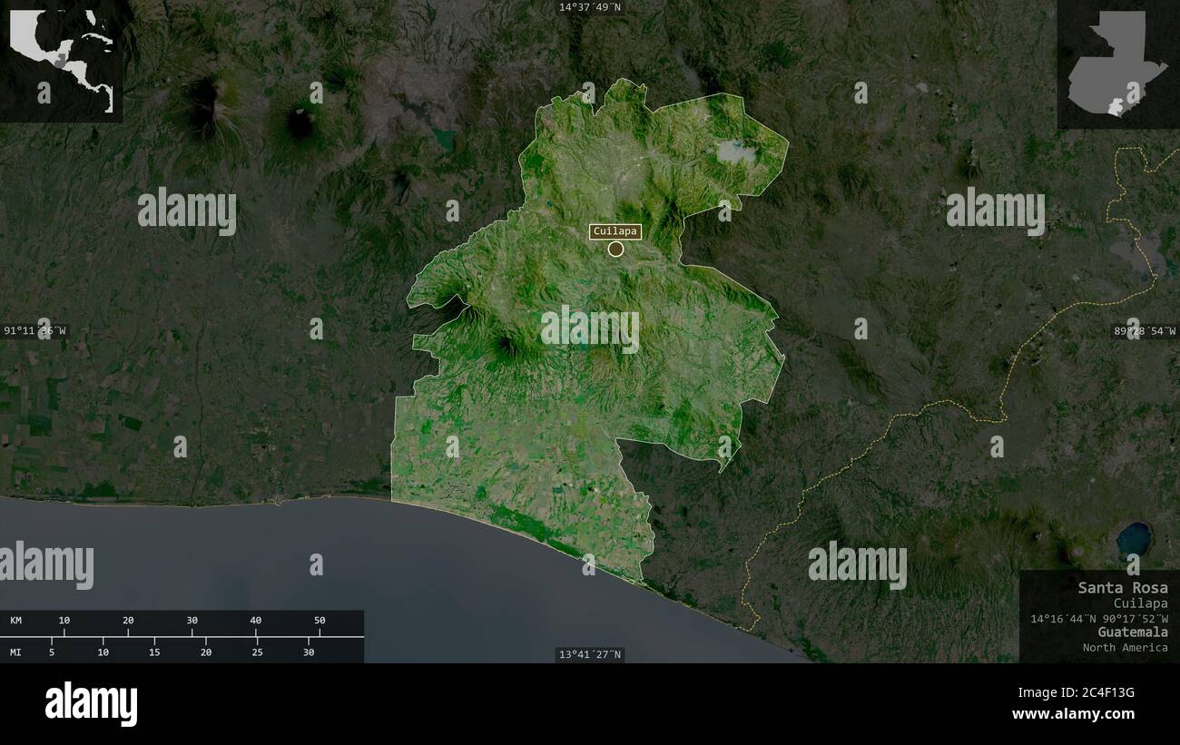 Santa Rosa, department of Guatemala. Satellite imagery. Shape presented ...
