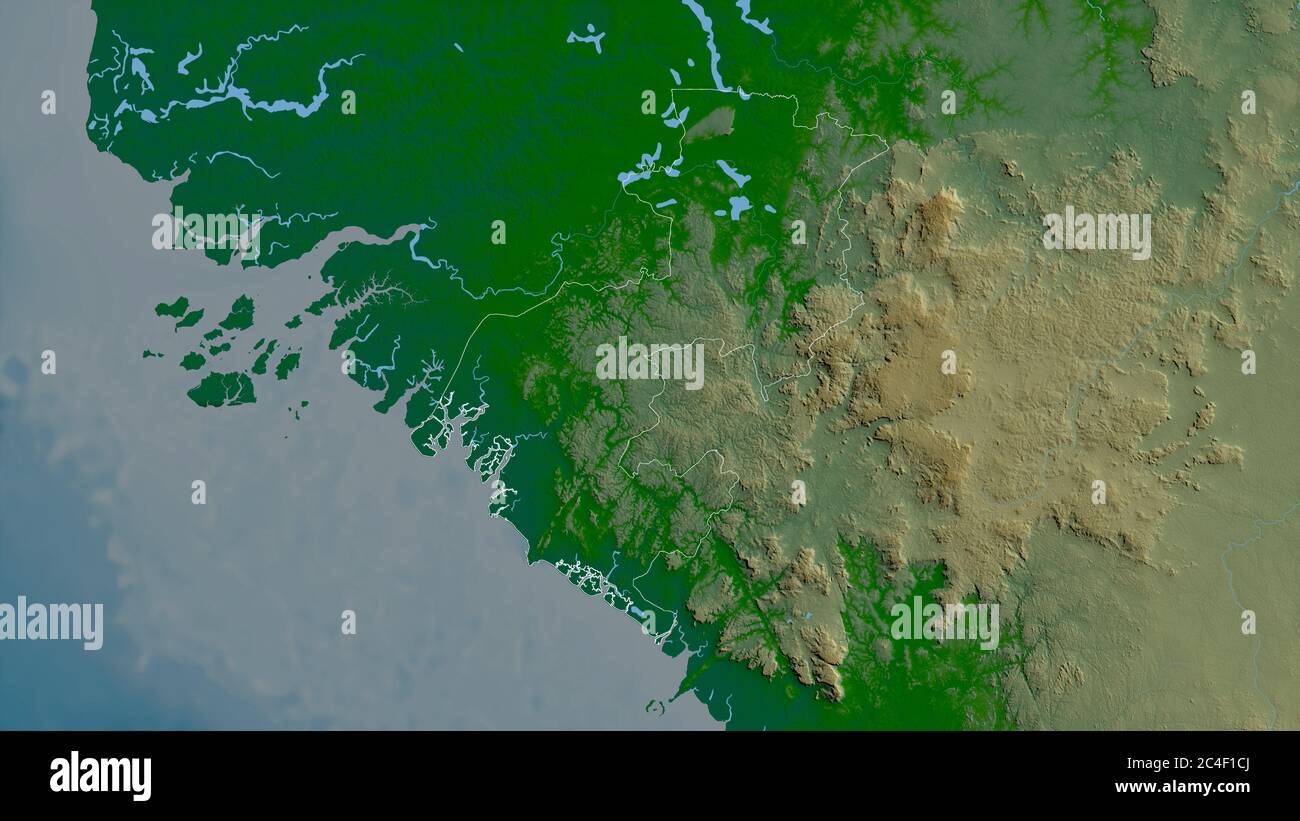 Boké, region of Guinea. Colored shader data with lakes and rivers ...