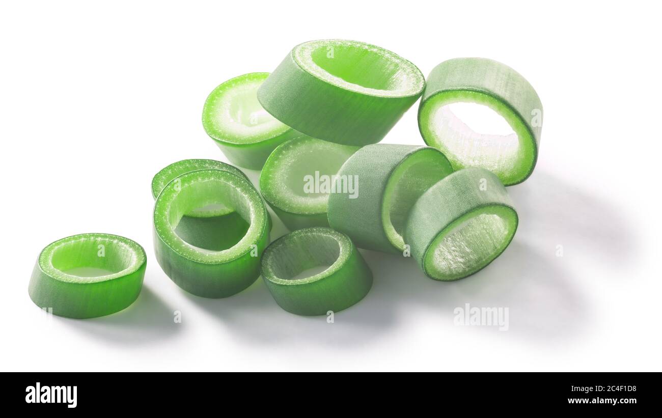 Pile of Green leek cut into rings isolated w clipping paths Stock Photo ...