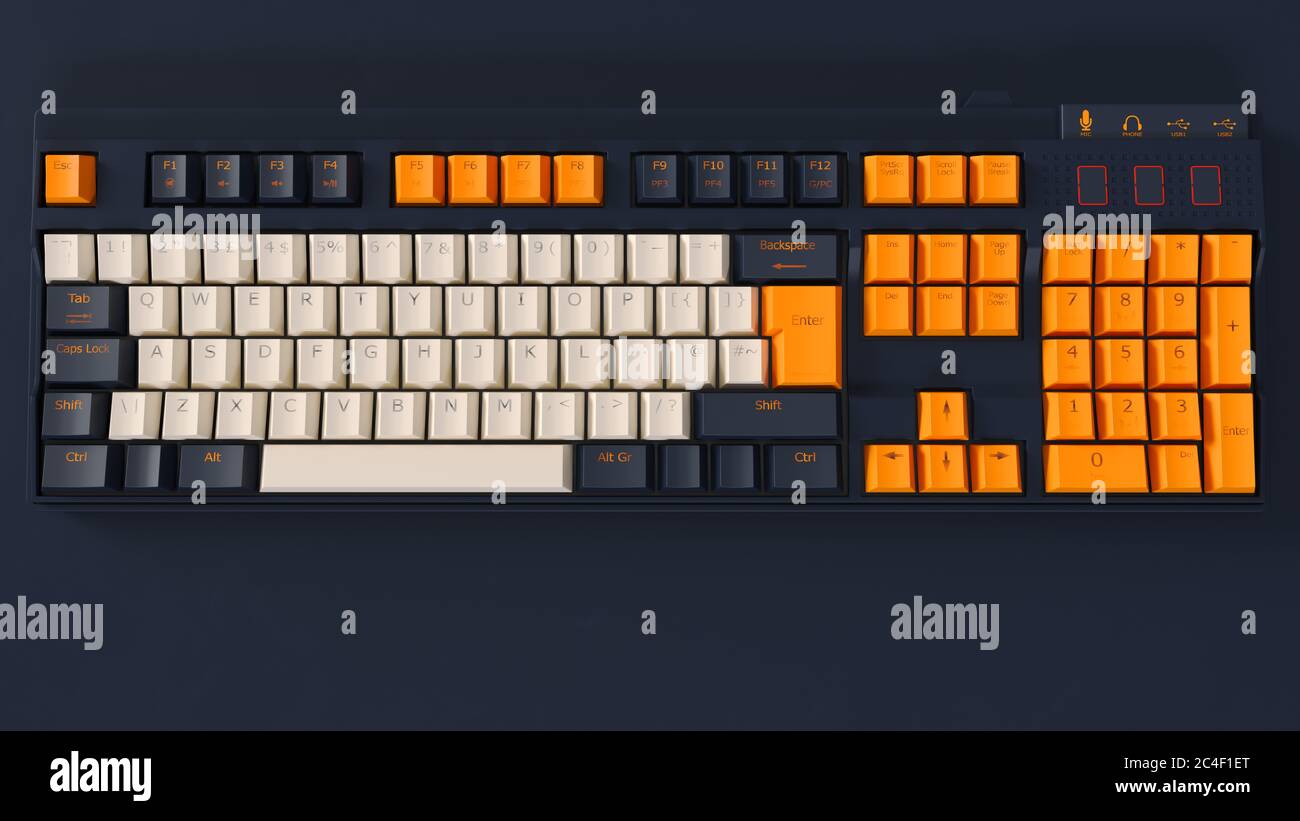 Blue Orange White Computer keyboard 3d illustration 3d render Stock ...