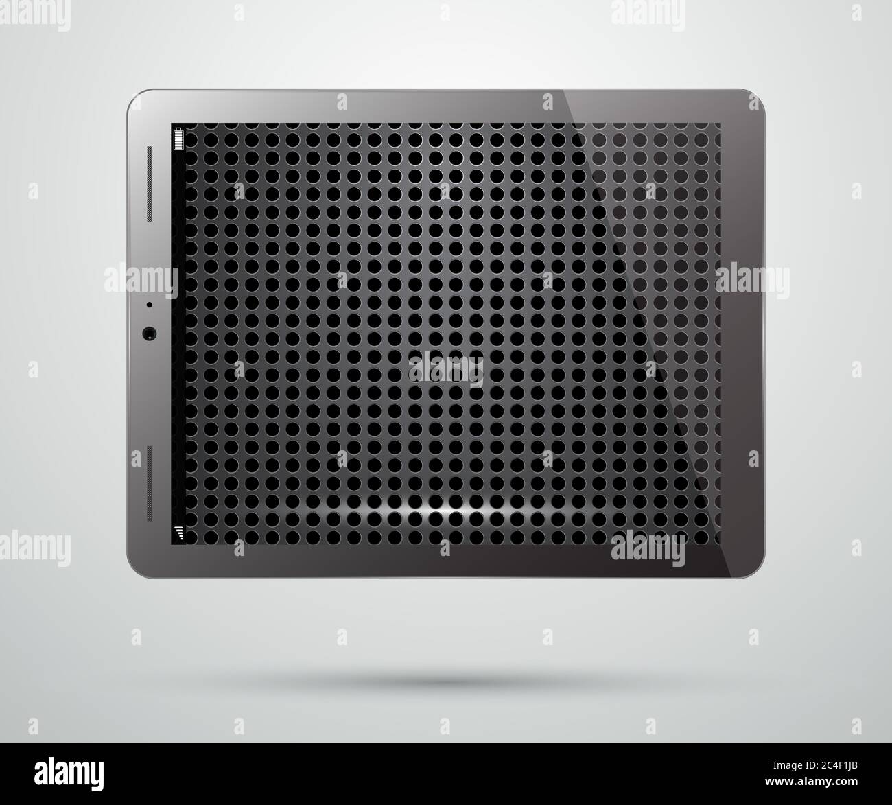 Tablet PC Computer with metallic perforated screensaver. Realistic ...