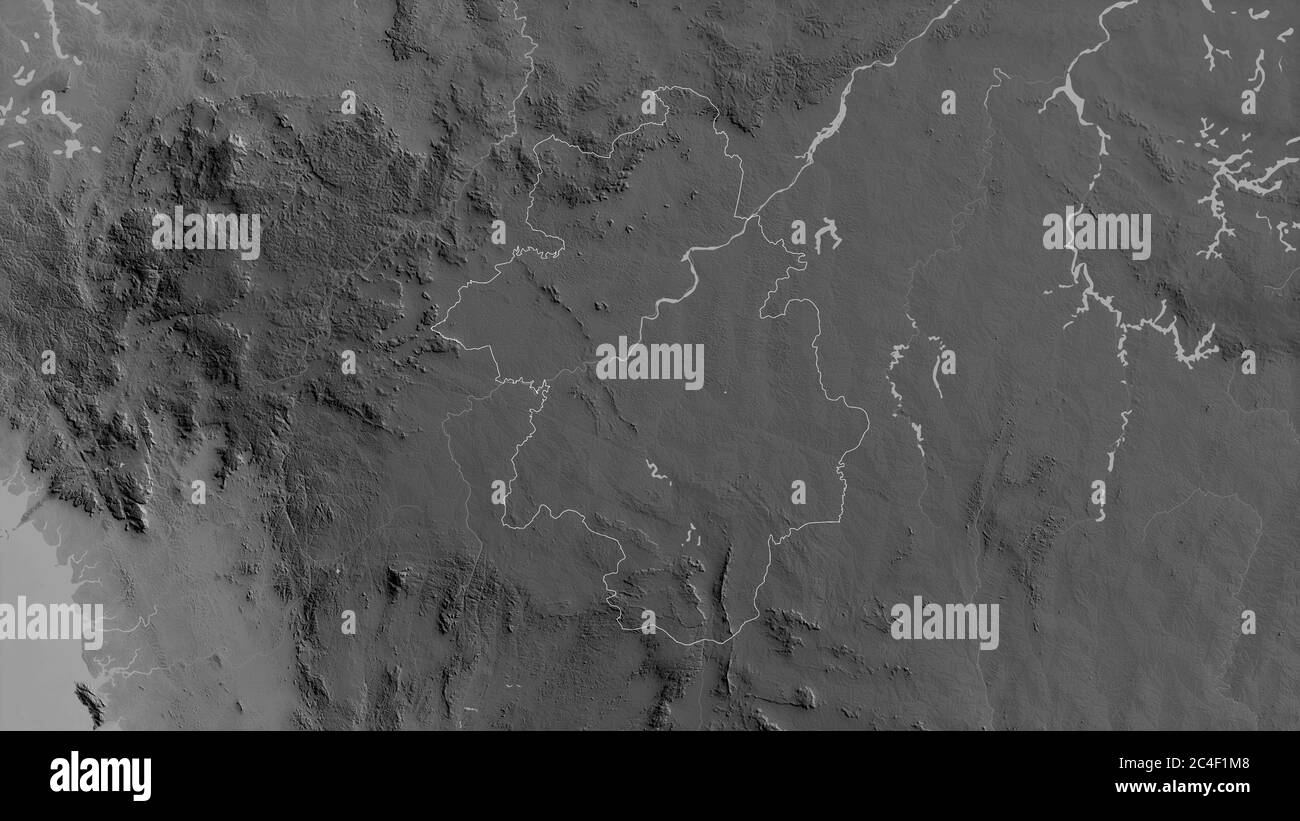 Kankan, region of Guinea. Grayscaled map with lakes and rivers. Shape ...