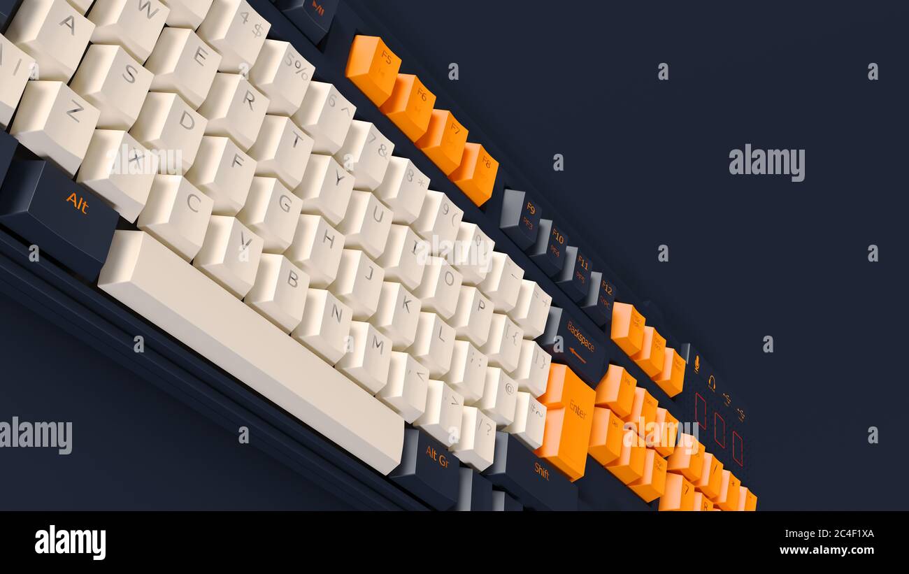 Blue Orange White Computer keyboard 3d illustration 3d render Stock ...