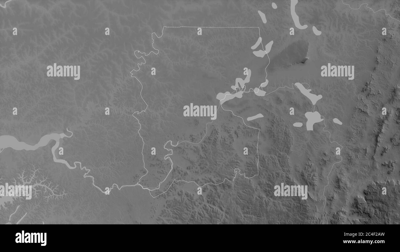 Gabú, region of Guinea-Bissau. Grayscaled map with lakes and rivers ...