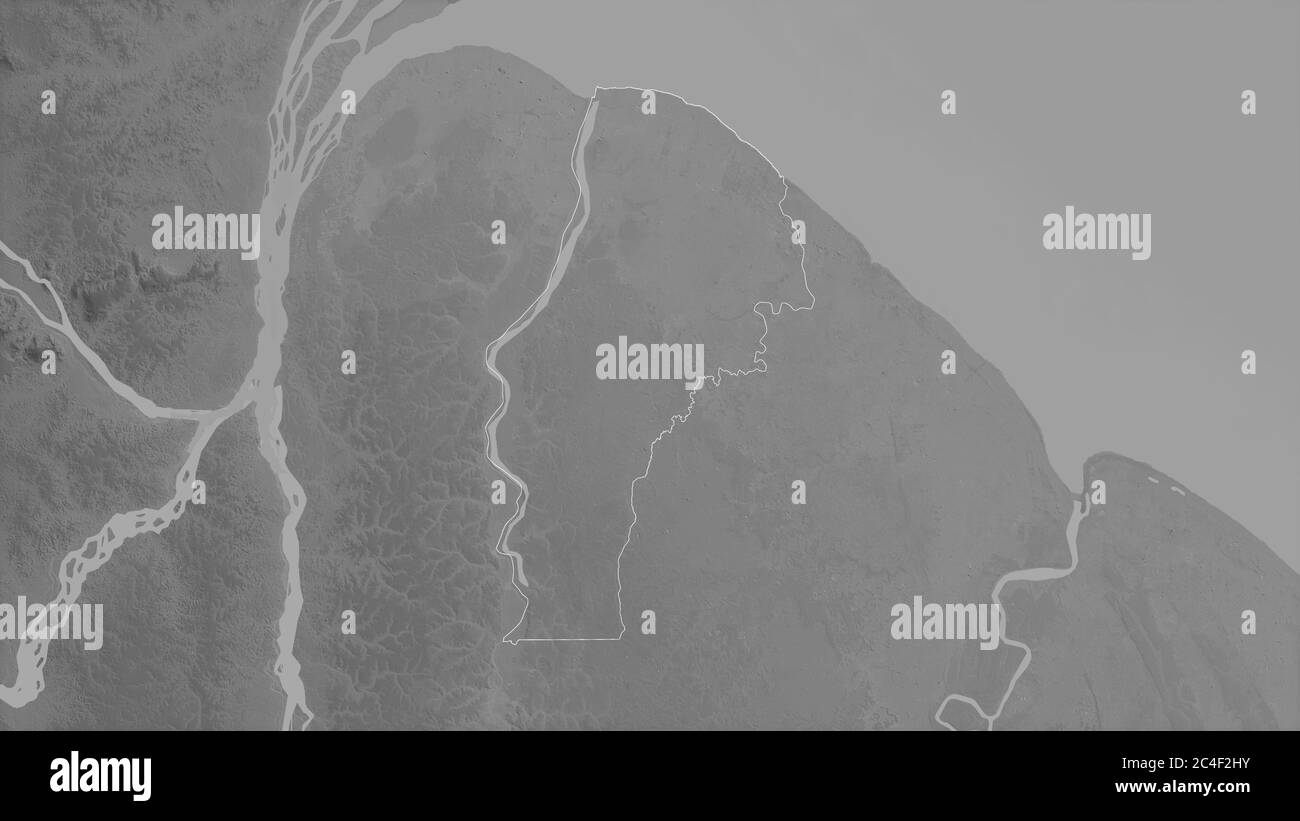 Demerara-Mahaica, region of Guyana. Grayscaled map with lakes and ...