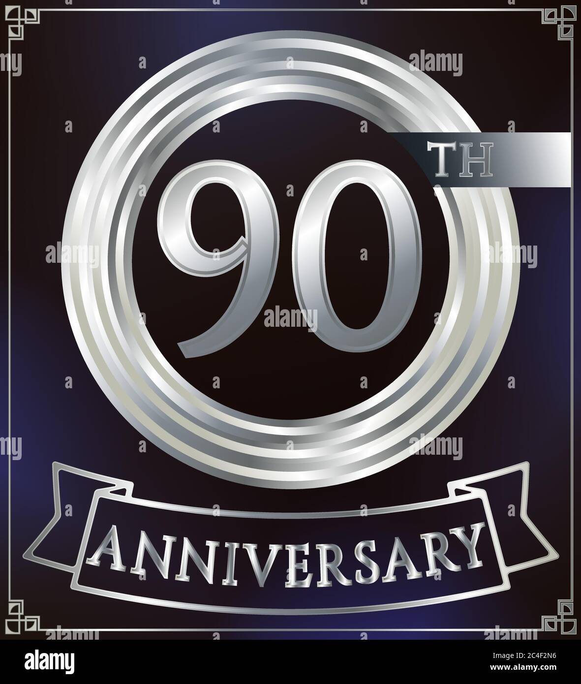 Anniversary silver ring logo number 90. Anniversary card with ribbon ...