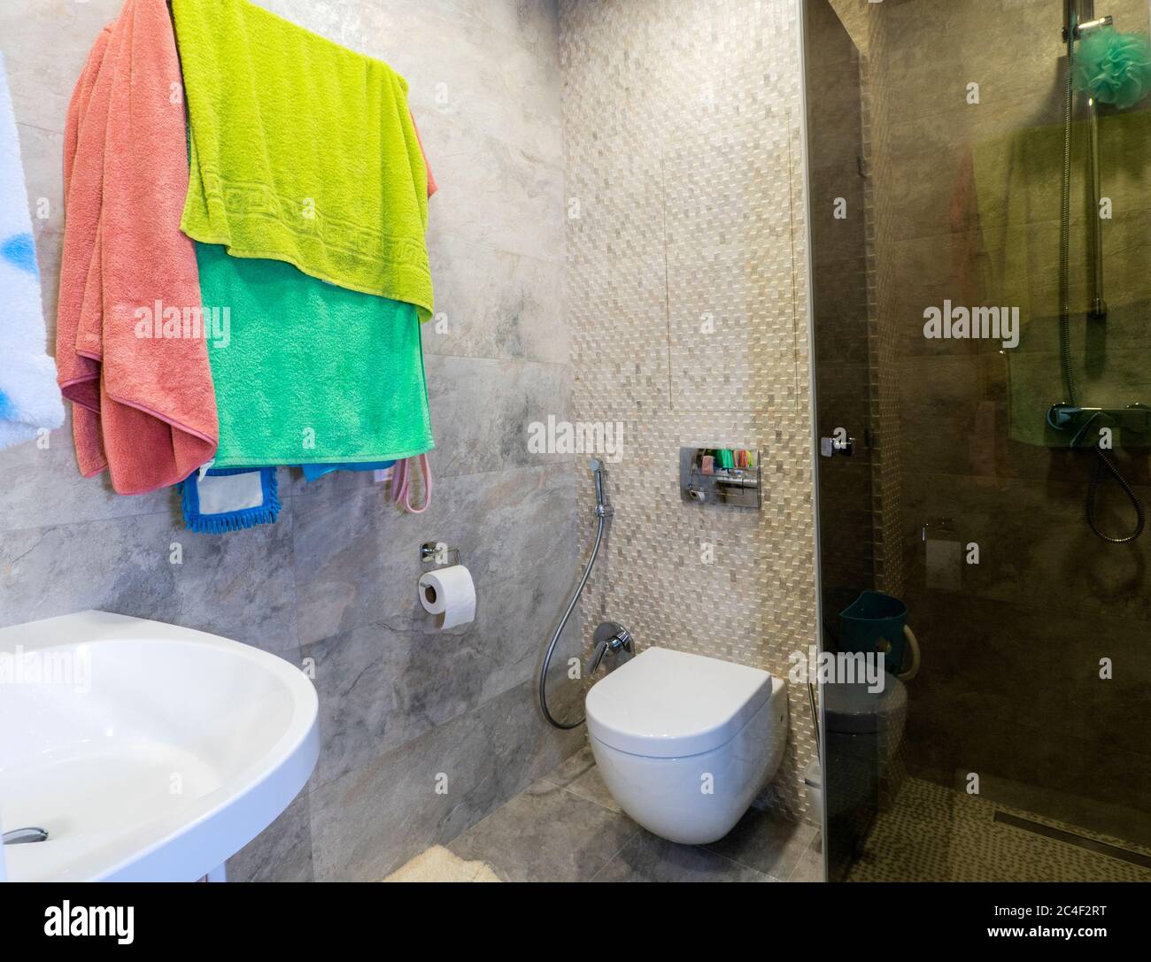 The interior of a private apartment. WC with shower Stock Photo - Alamy