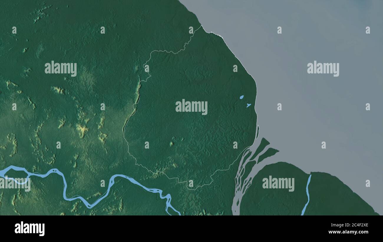 Pomeroon-Supenaam, region of Guyana. Colored relief with lakes and ...