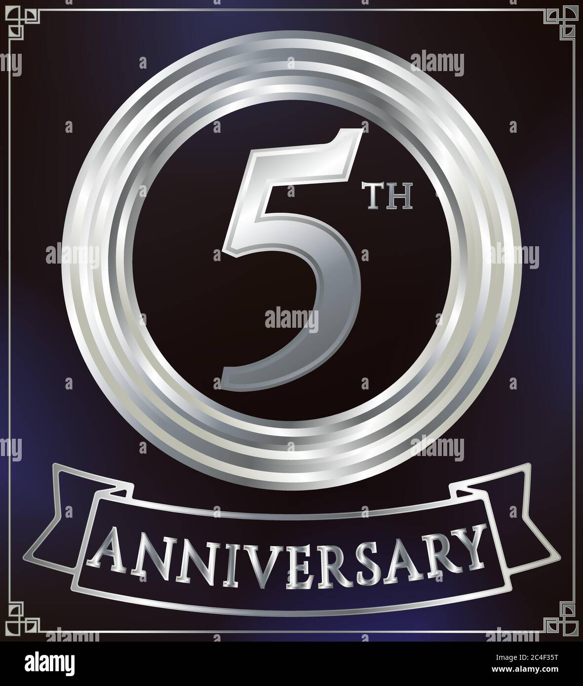 Anniversary silver ring logo number 5. Anniversary card with ribbon ...