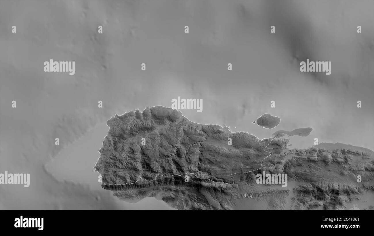 Grand'Anse, department of Haiti. Grayscaled map with lakes and rivers ...